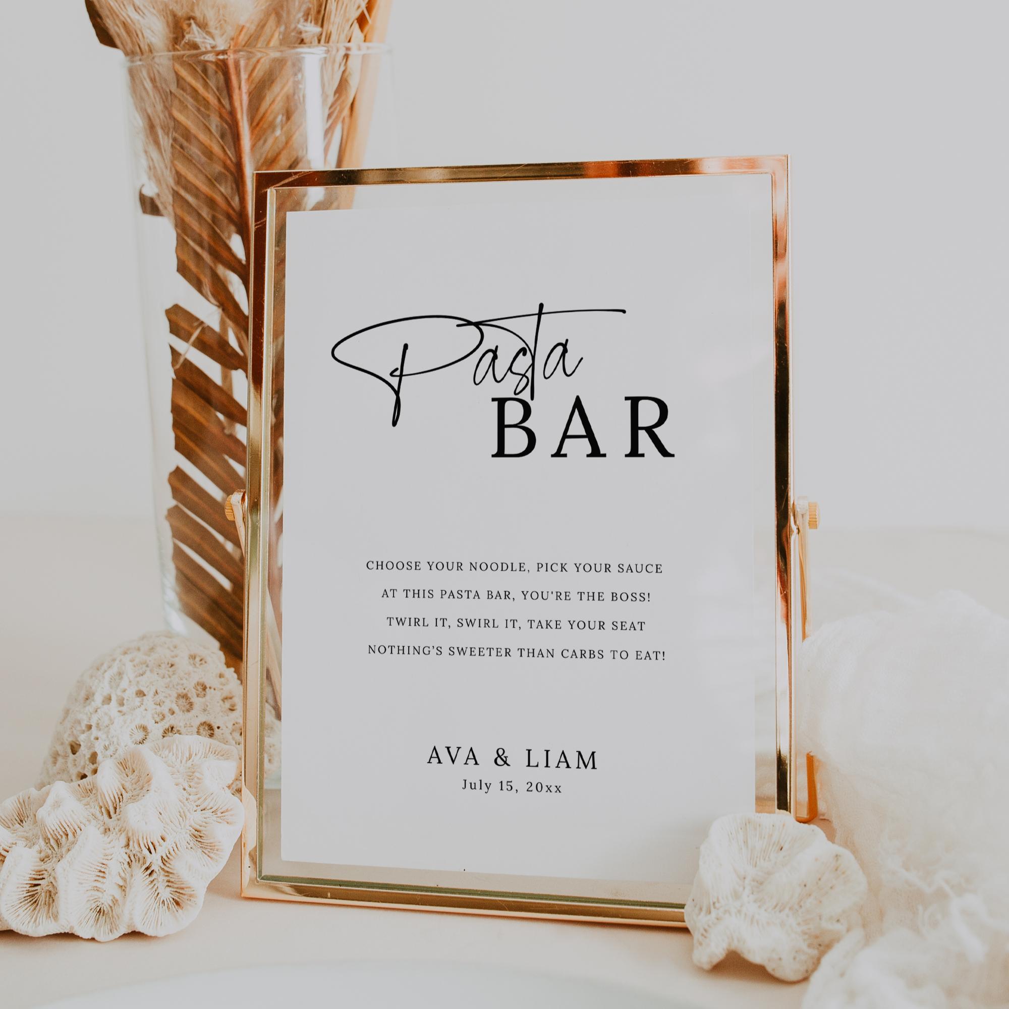 Pasta Bar Sign, Editable Wedding Pasta Bar Template, Minimalist Food ...