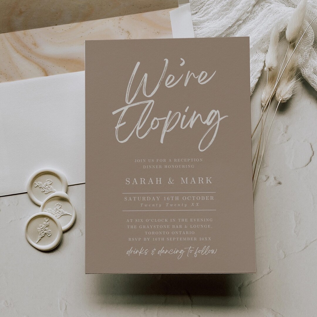 We're Eloping Reception Invitation, Modern Elopement Announcement ...