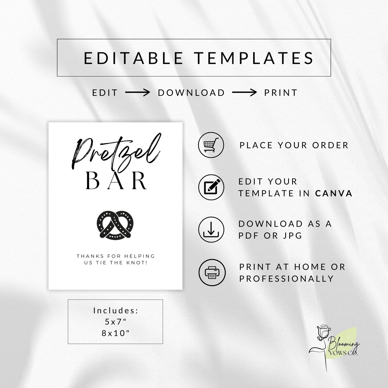 Pretzel Bar Sign, Wedding Pretzel Stand Sign, Printable Reception ...