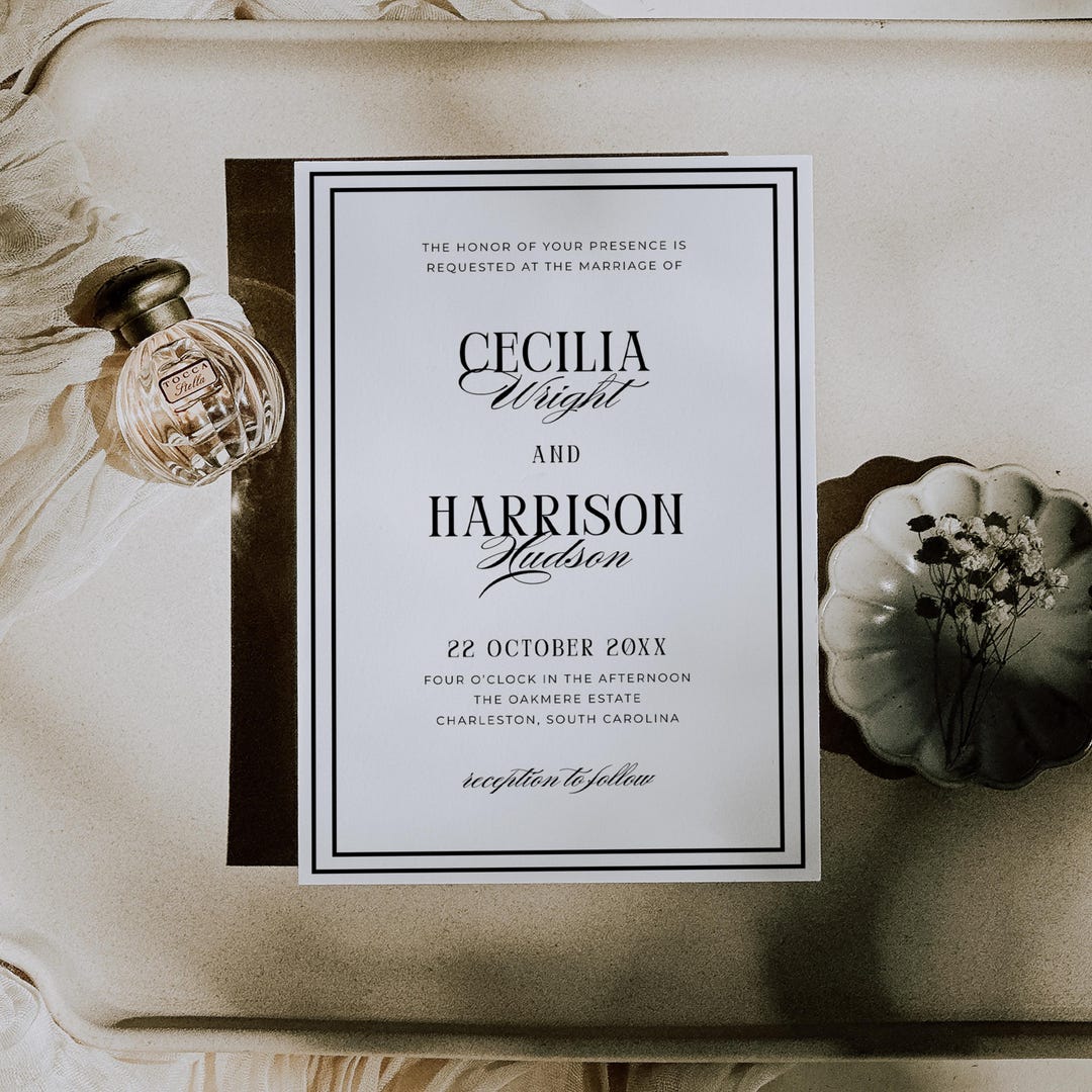 Classic Old Money Wedding Invitation | Black and White Elegant Wedding ...