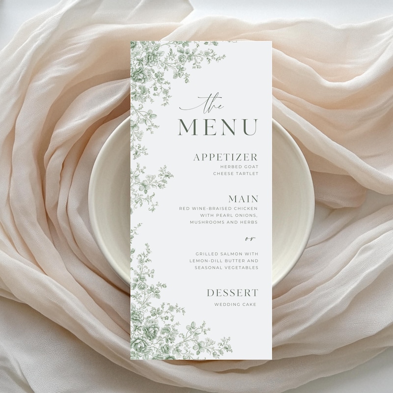 Floral Menu Wedding Green - Etsy