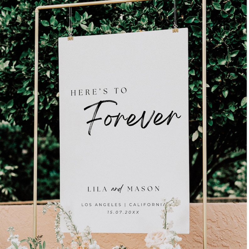 Here's to Forever Wedding Sign, Minimalist Wedding Welcome Sign, Modern ...