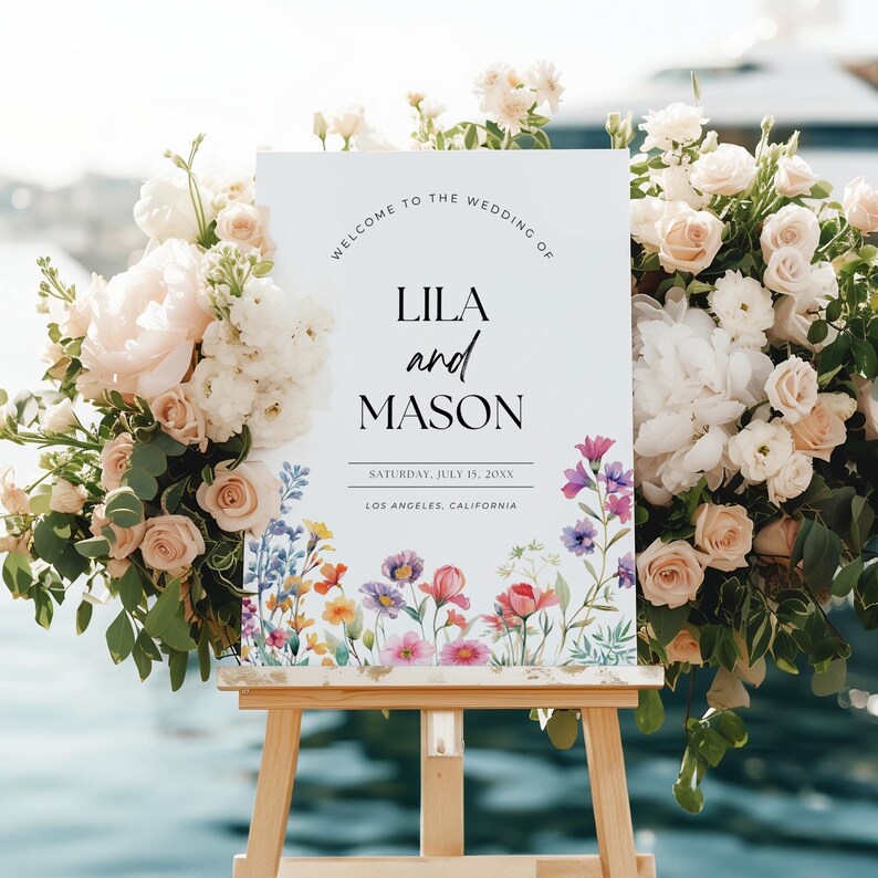 Wildflower Welcome Sign, Editable Floral Reception Poster, Boho ...