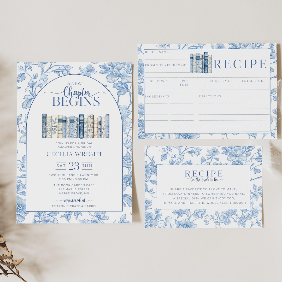 A New Chapter Begins Bridal Shower Recipe Bundle | Dusty Blue Book ...