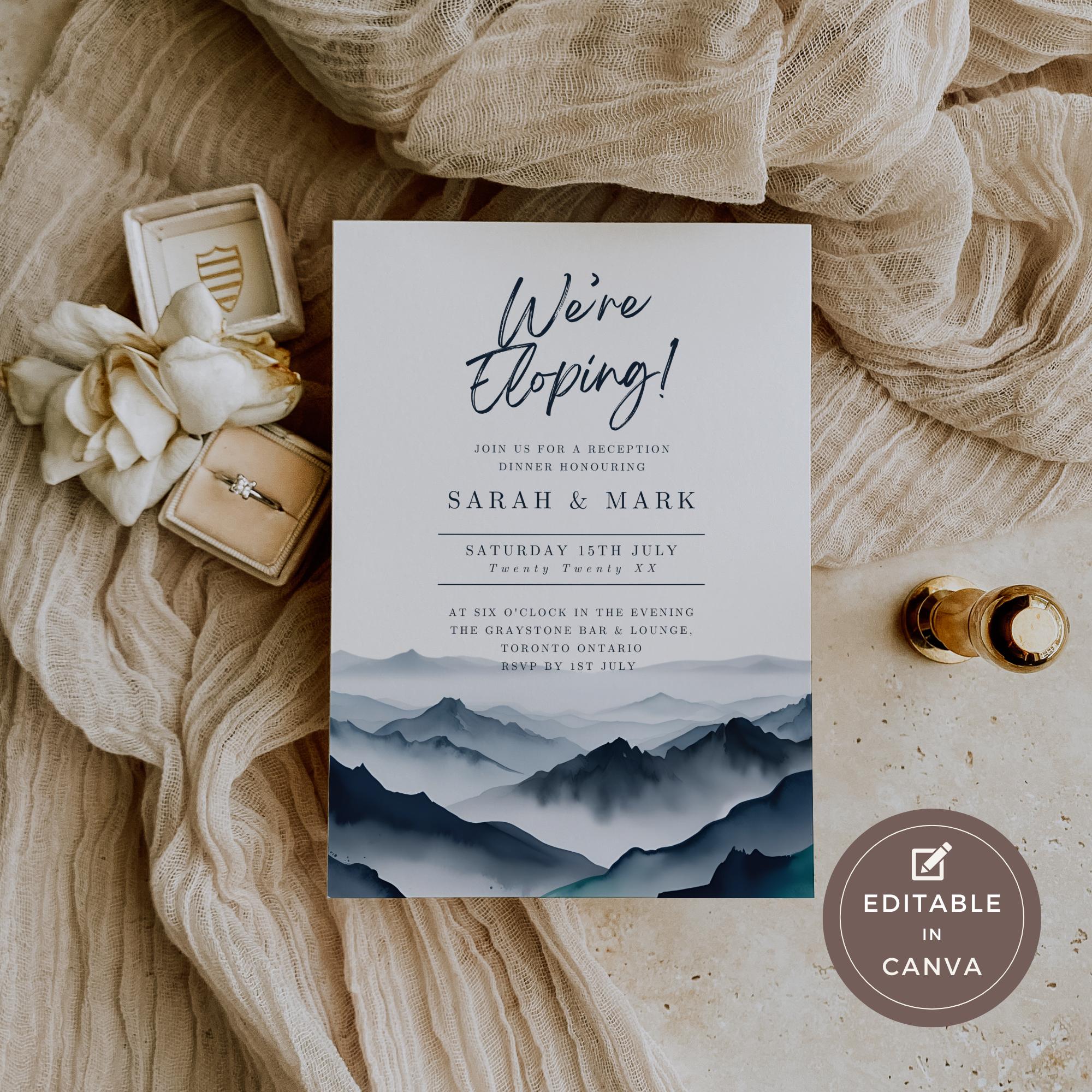 Elopement Invitation Mountain Wedding, Elopement Announcement Template ...