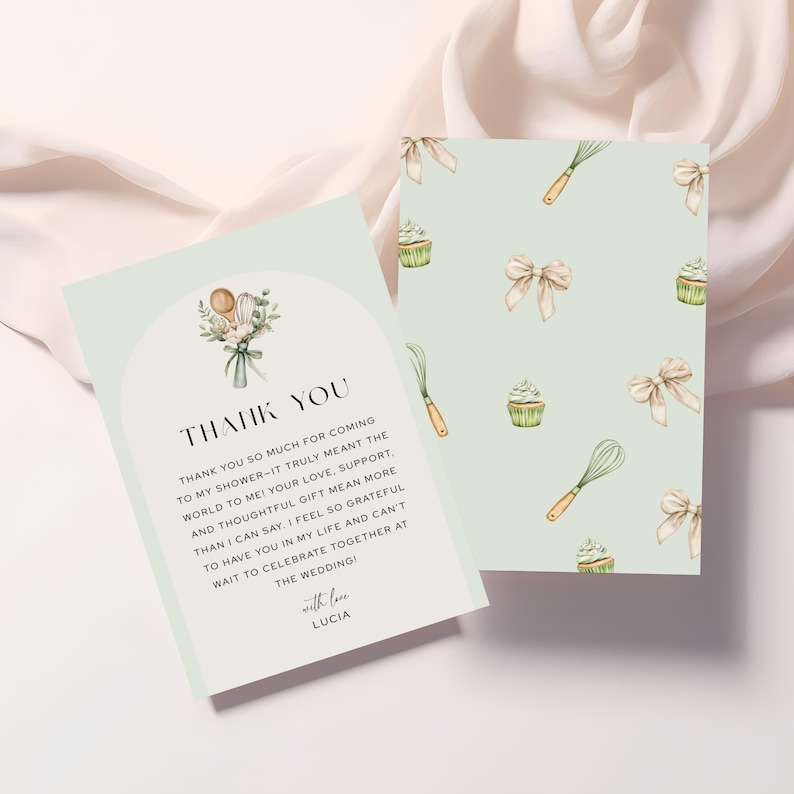 Whisked Away Bridal Shower Thank You Card | Sage Green Thank You Card ...