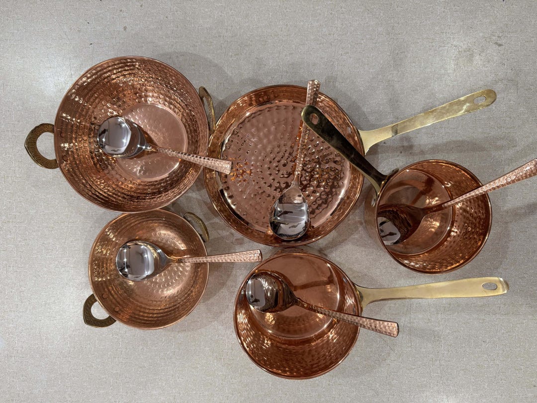 Handmade Copper Cookware Set - 10 Piece With Brass Handles - Etsy