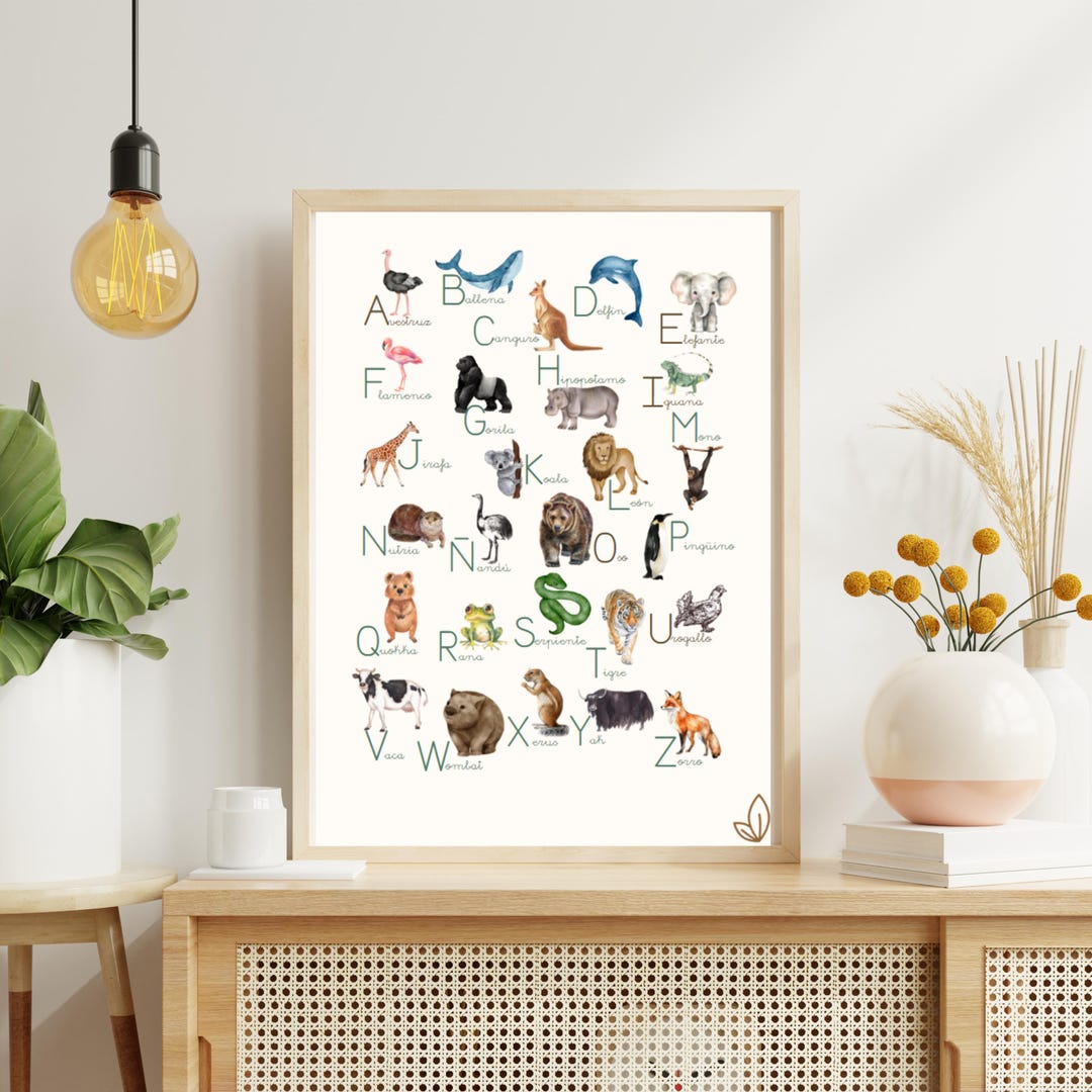 Animals Alphabet. Learning Letters for Kids Printable Picture. Spanish ...