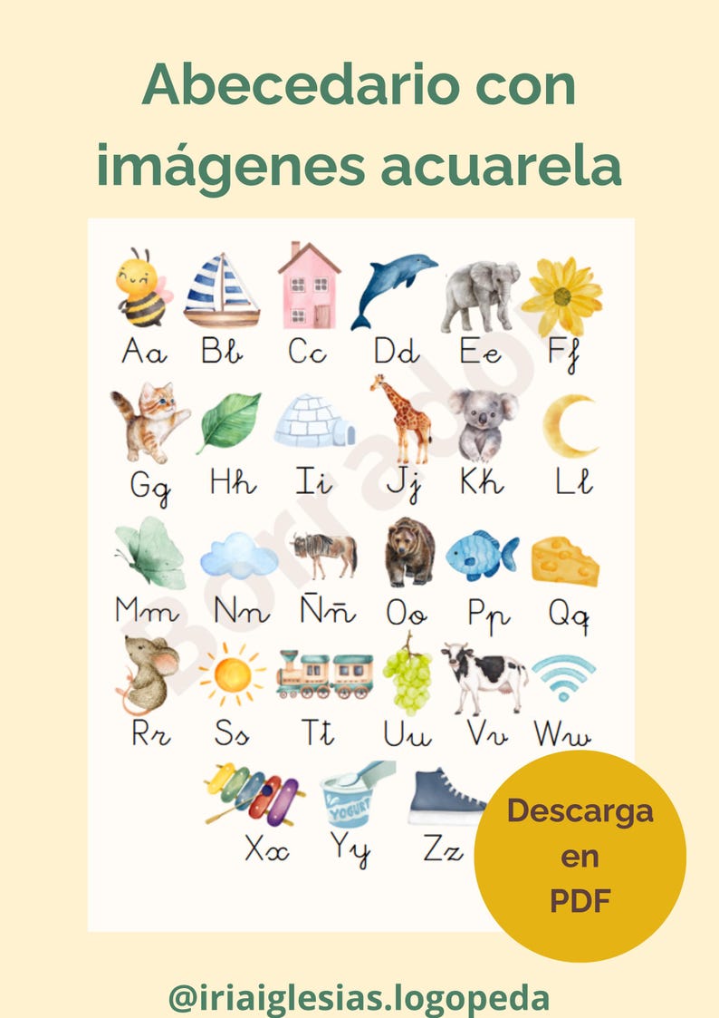 Spanish Alphabet. Alphabet Template With Watercolor Images ...