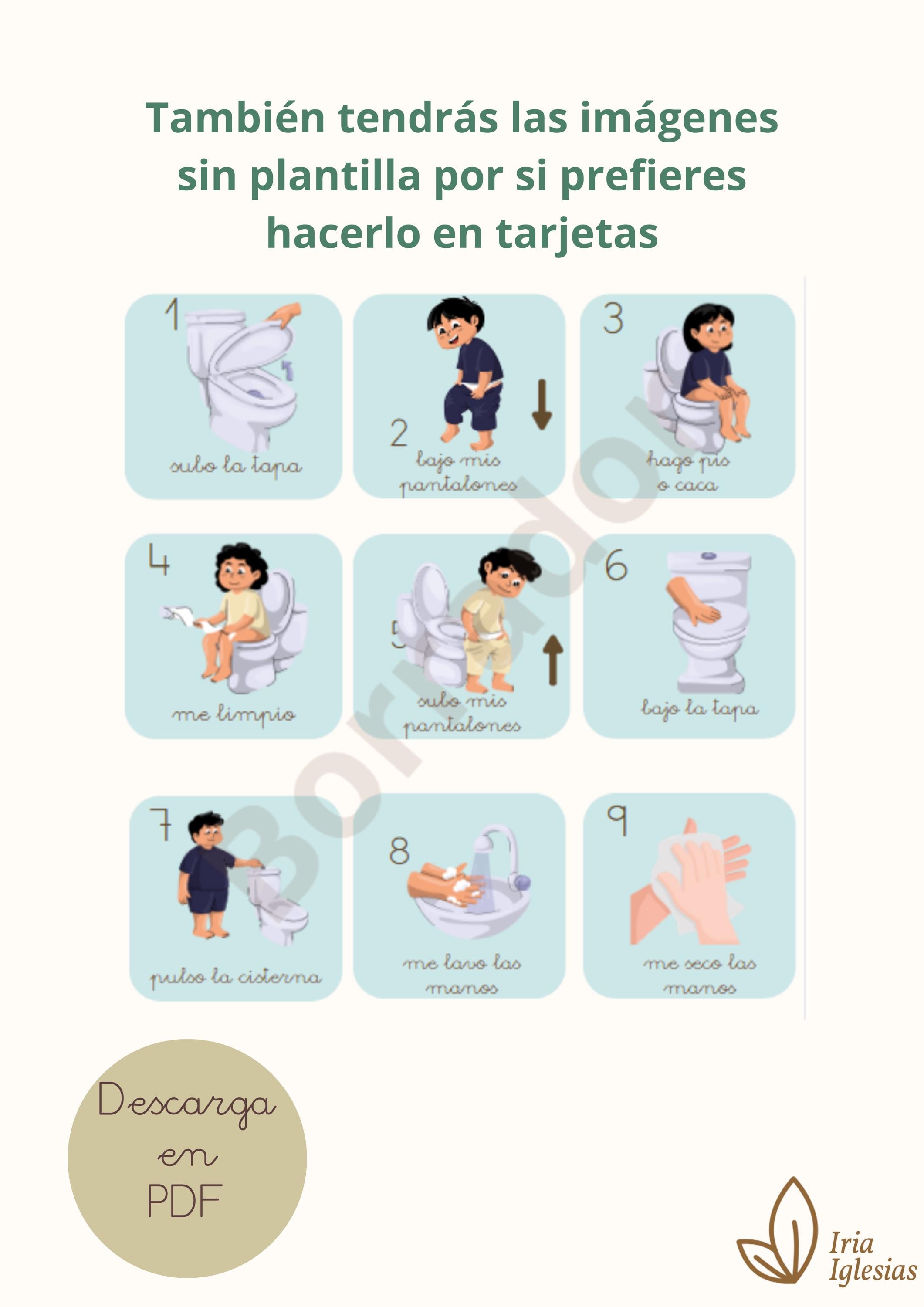 Plantilla ayuda ir al baño niños. Tarjetas infantiles para aprender a ir al baño. Rutina baño ...