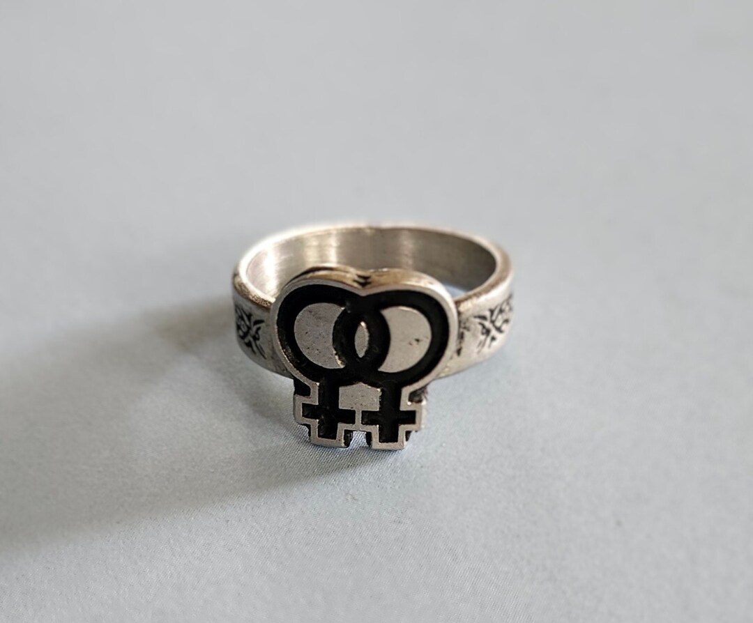 Double Female Symbol Gay Lesbian Pride Pewter Ladies Ring - Small Sizes ...