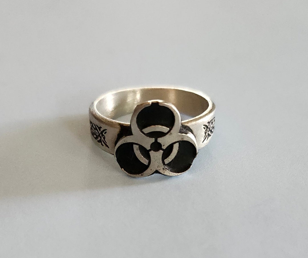 Biohazard Symbol Pewter Ladies Ring - Small Sizes 4 to 7 + Half Sizes ...
