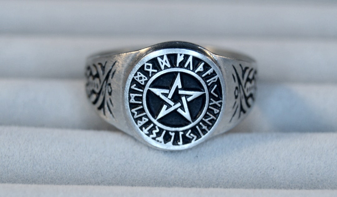 Rune Pentagram Ring - Viking Pentagram - Wiccan Elder Futhark Rune ...