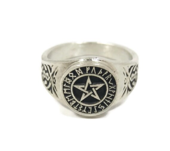 Rune Pentagram Ring Viking Pentagram Wiccan Elder Futhark | Etsy