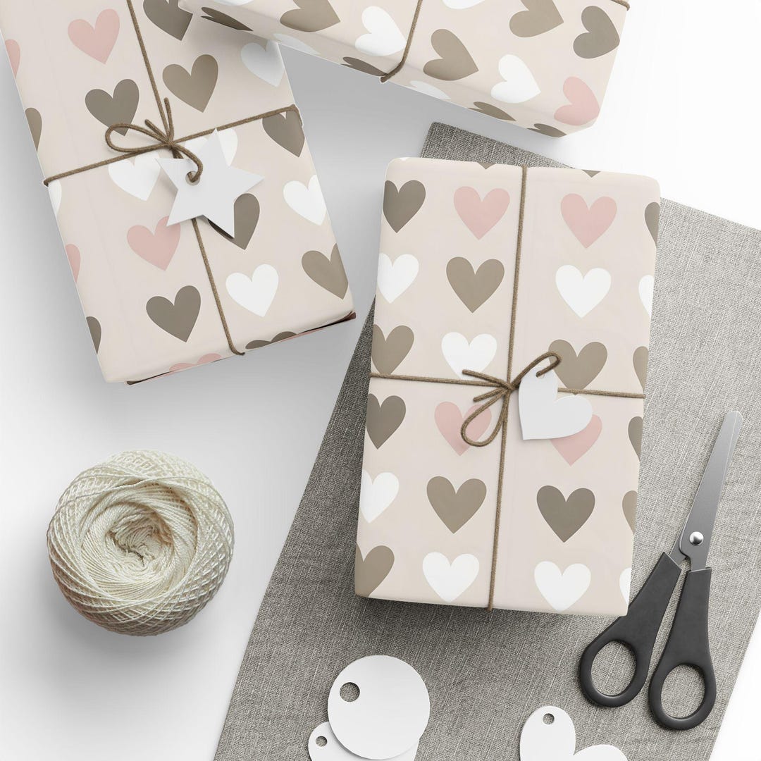 Neutral Heart Wrapping Paper: Romantic Gift Wrap, Valentine's Day - Etsy