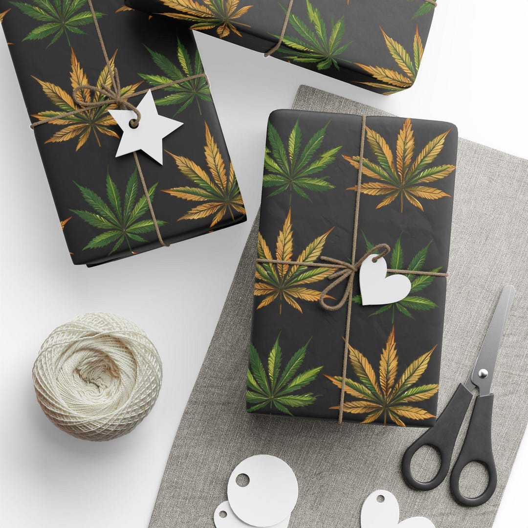 Cannabis Leaf Wrapping Paper | Modern Weed Gift Wrap - Etsy