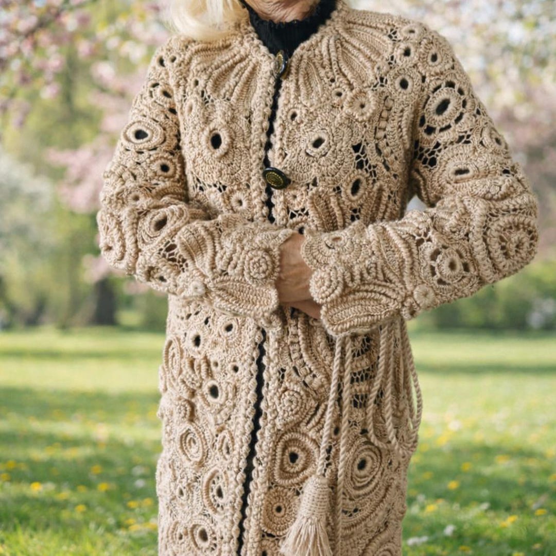 Handmade Irish Lace Crochet Coat Cardigan. One-of-a-kind Coffee ...