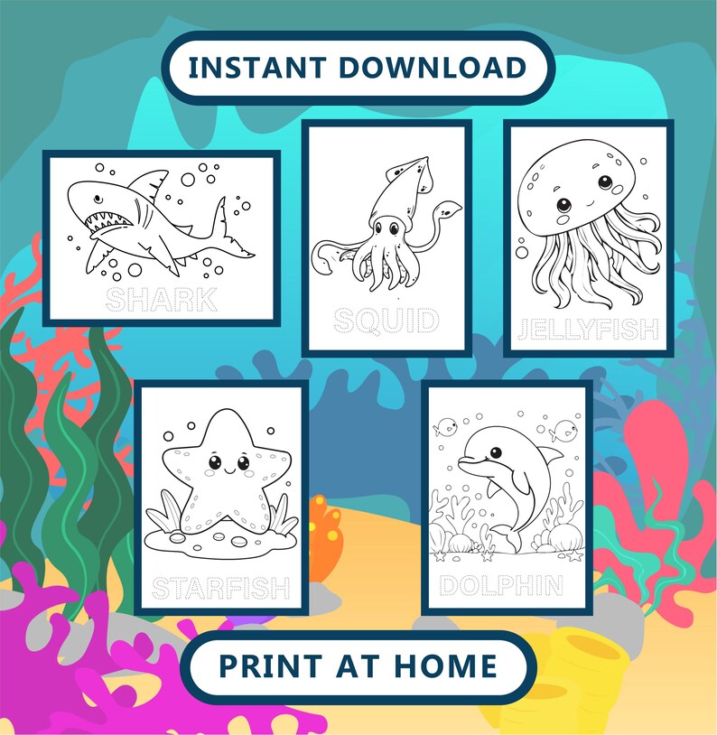 10 Easy Sea Animals Coloring Sheets | Educational Toddler Ocean Fun ...