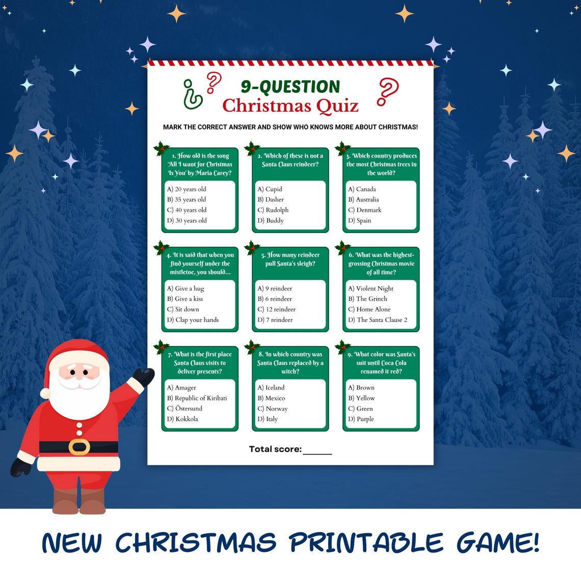 New Christmas Quiz Game, Printable Christmas Game, Christmas Party Game ...