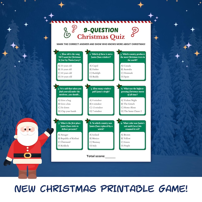 New Christmas Quiz Game, Printable Christmas Game, Christmas Party Game ...