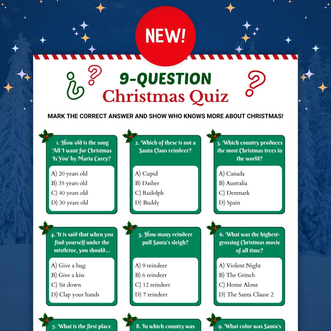 New Christmas Quiz Game, Printable Christmas Game, Christmas Party Game ...