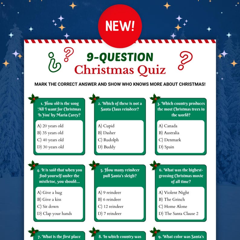 New Christmas Quiz Game, Printable Christmas Game, Christmas Party Game ...