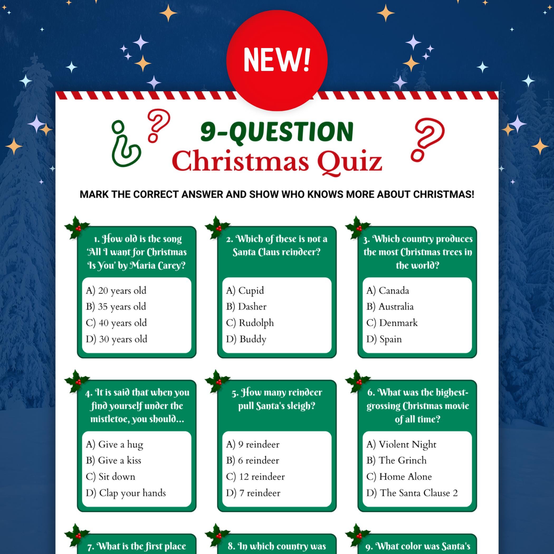 New Christmas Quiz Game, Printable Christmas Game, Christmas Party Game ...