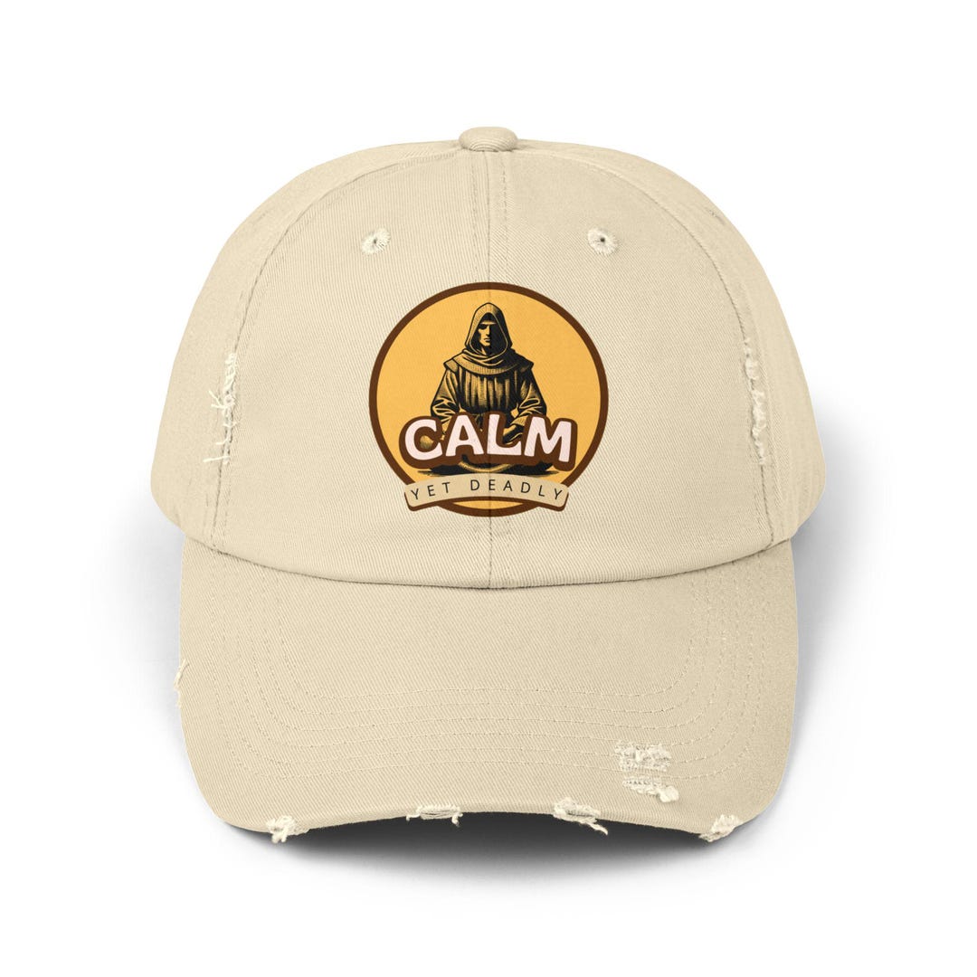 Calm but Deadly Cap, Fun Monk Design, Gamer Hat, Distressed Baseball ...