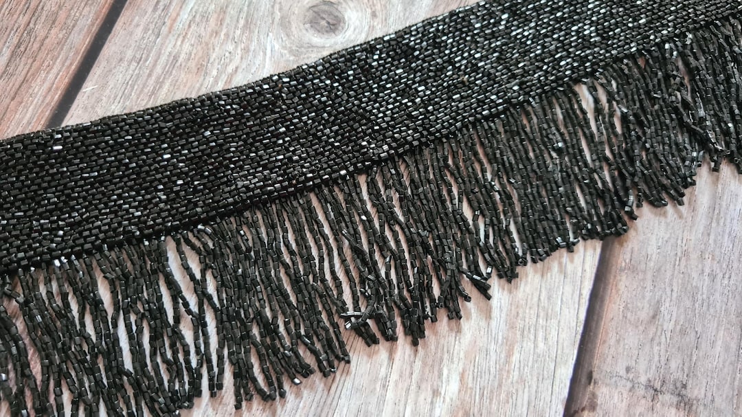 Antique French Jet Fringe Trim, Art Deco Black Glass Beaded Fringe ...