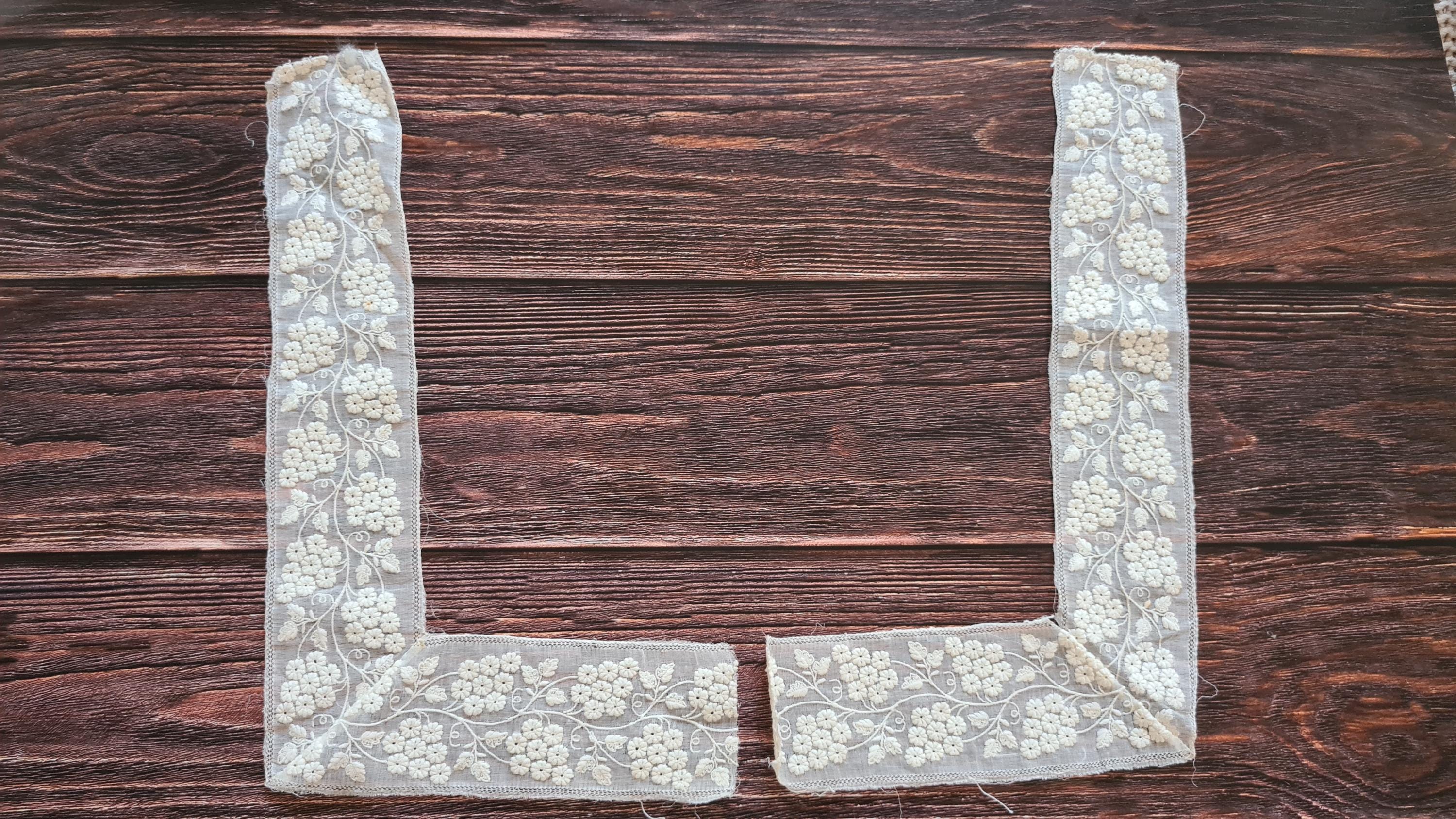 Antique White Hand Embroidered Border, White Floral Embroidered Trim ...