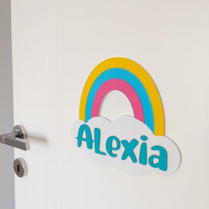 Rainbow Cloud Name Sign Personalized Door Hanger Custom Sign Kids Room ...