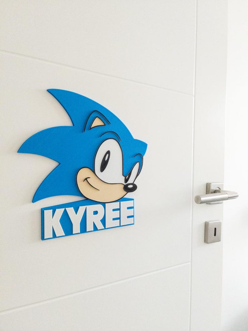 Blue Hedgehog Personalized Name Sign Custom Door Hanger Kids Room Decor ...