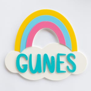 Rainbow Cloud Name Sign Personalized Door Hanger Custom Sign Kids Room ...