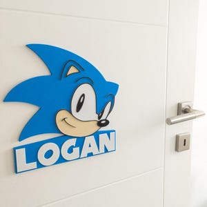 Blue Hedgehog Personalized Name Sign Custom Door Hanger Kids Room Decor ...