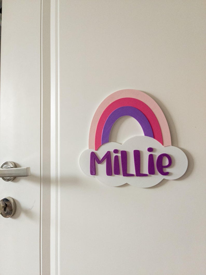 Rainbow Cloud Name Sign Personalized Door Hanger Custom Sign Kids Room ...