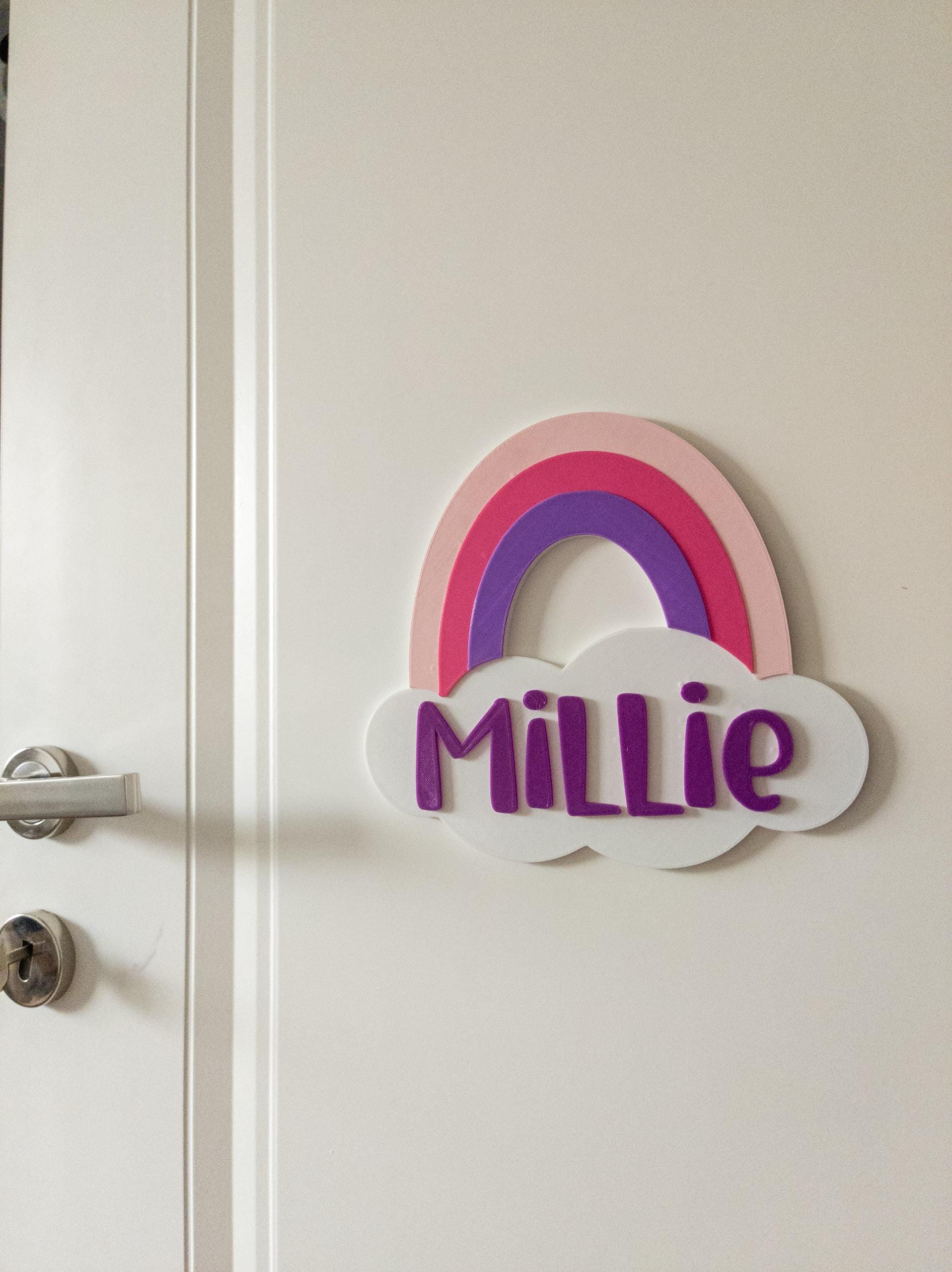 Rainbow Cloud Name Sign Personalized Door Hanger Custom Sign Kids Room ...