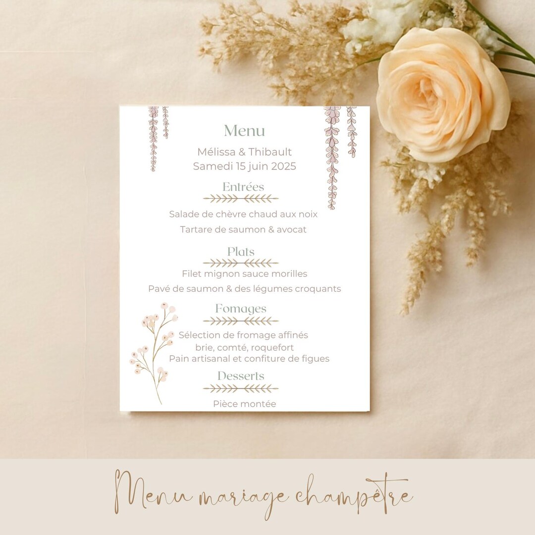 Country Wedding Menu Template, Customizable Country Wedding Menu ...