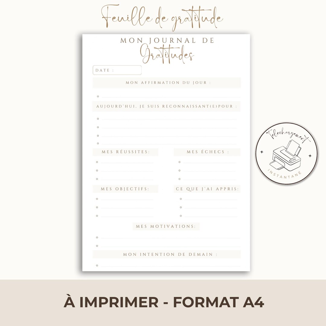 Printable A4 Gratitude Sheet – Daily Gratitude Journal – Well-being ...