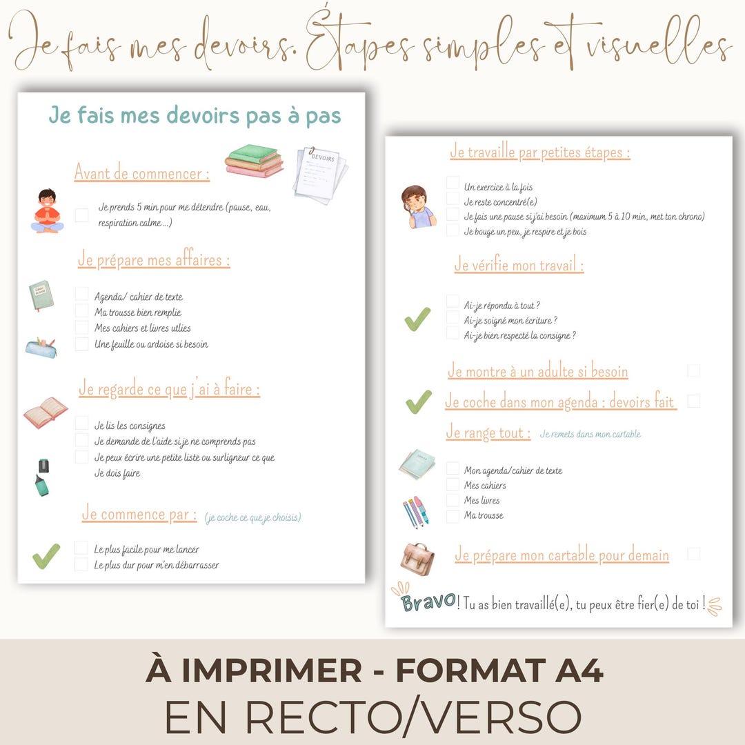 Printable Children's Homework Sheet - Visual Homework Routine for ADHD ...