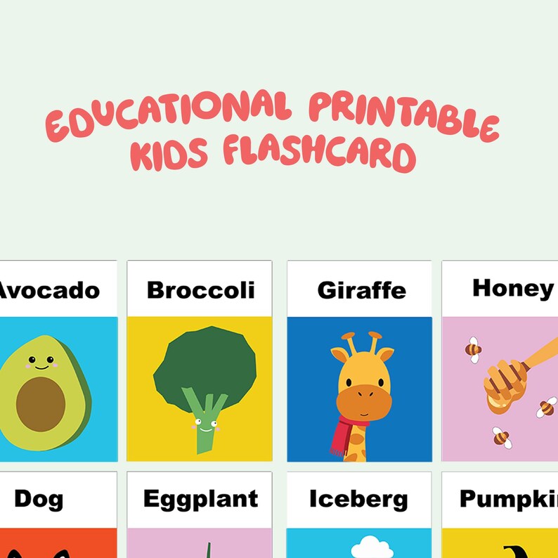 26 Cute Educational Printable Flashcards for Kids, Kids Learning Set ...