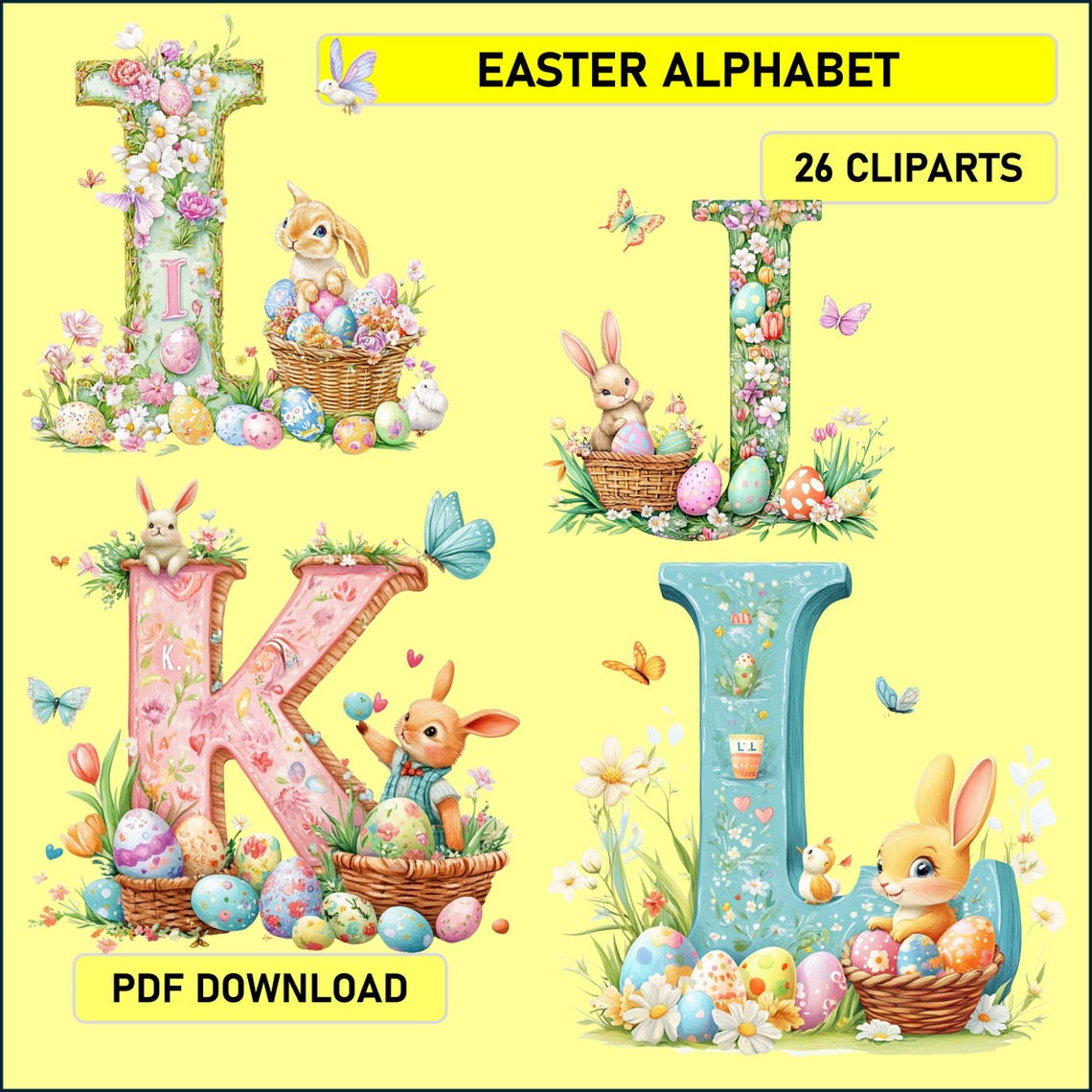 Easter Bunny Alphabet, Easter Clipart, Bunny PNG, Alphabet Clipart PNG ...