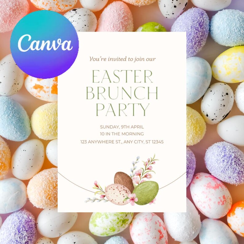 Editable Elegant Easter Party Invitation, Printable Easter Party ...