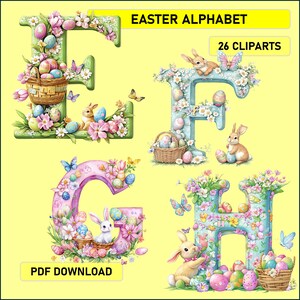 Easter Bunny Alphabet, Easter Clipart, Bunny PNG, Alphabet Clipart PNG ...