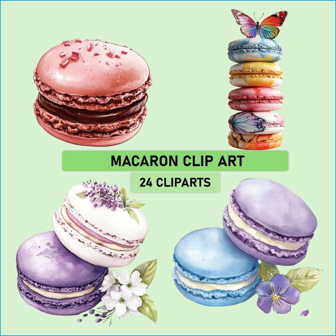 Macaron Clipart, French Macarons, Cookie Clip Art, Watercolor Dessert ...