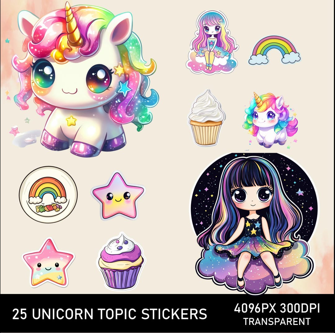 Kawaii Unicorn Clipart | Rainbow Unicorn Graphic | Cute Pastel Unicorn ...