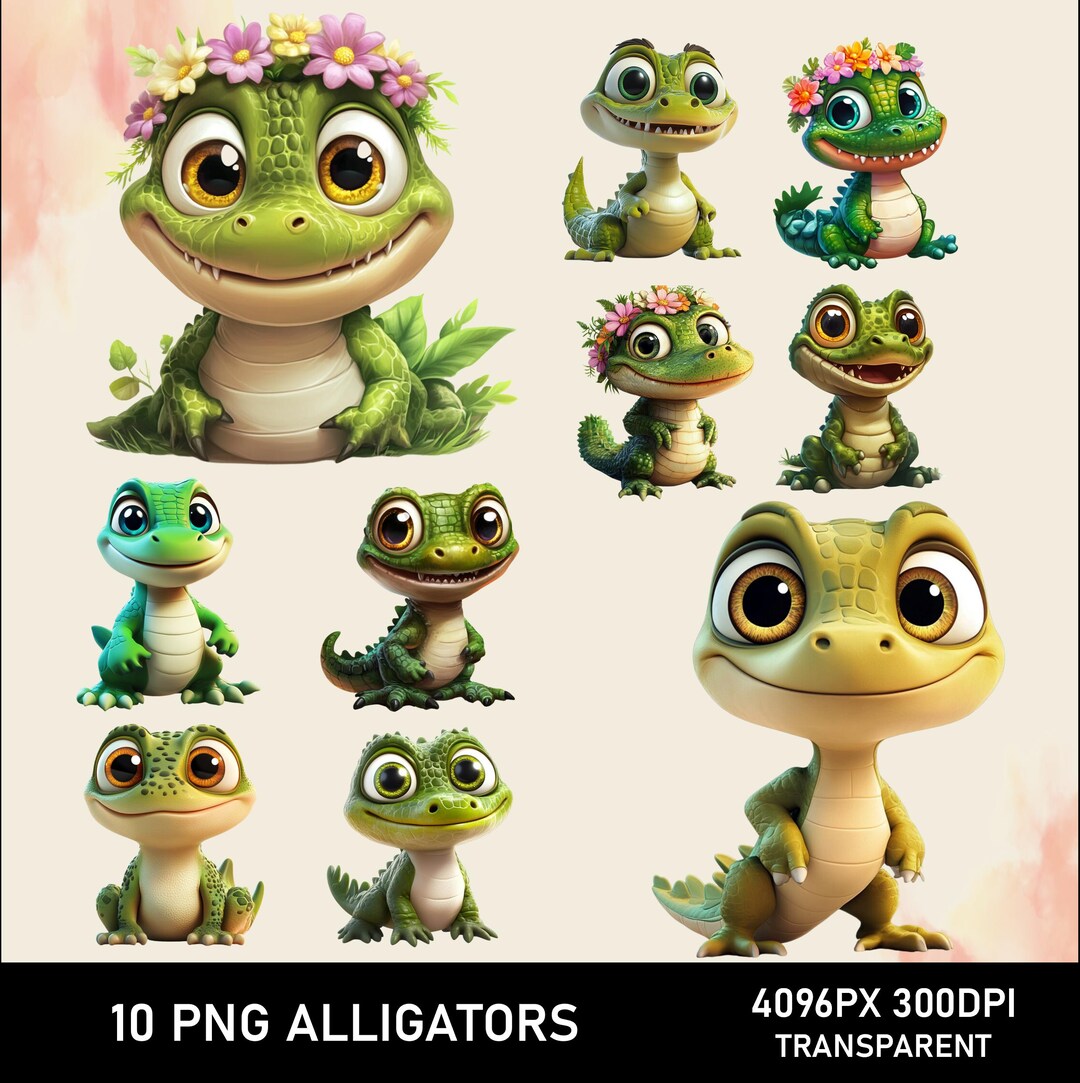 Alligator & Baby Crocodile Clipart Set, Cute Animal, Reptile SVG, PNG ...