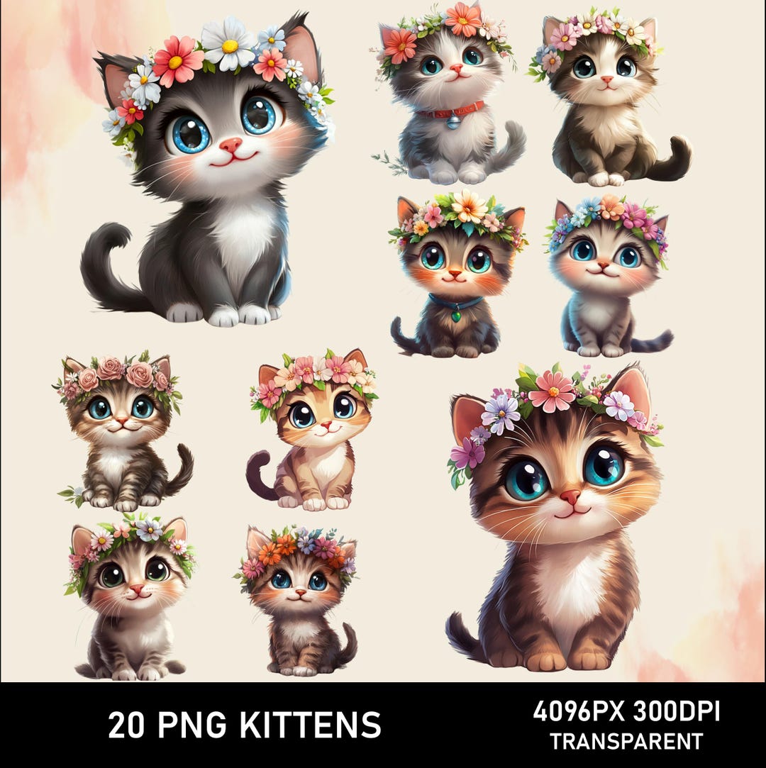Cute Kitten Clipart Colorful Cats | Cartoon Cat PNG | Watercolor Cute ...