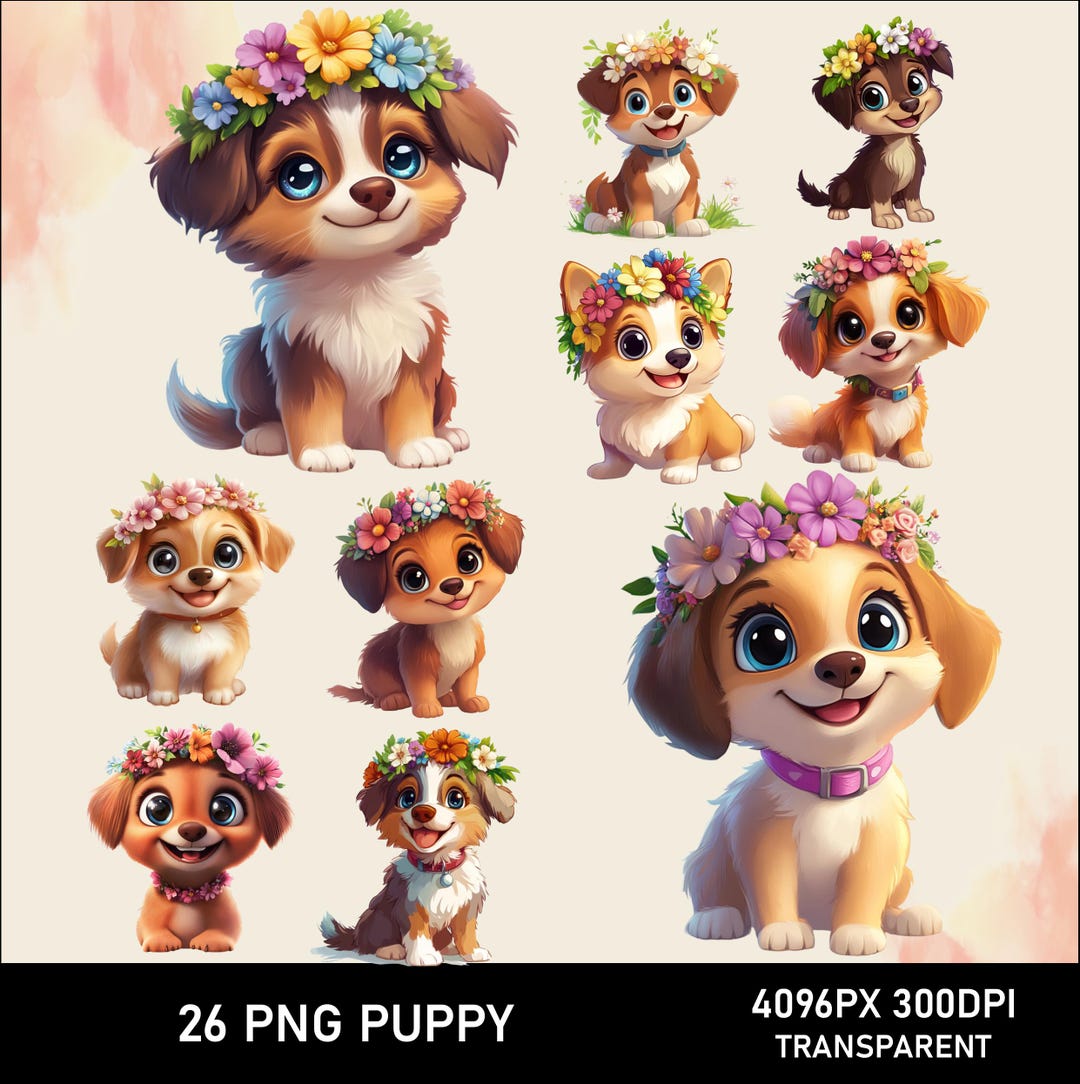 Cute Dog Puppy Clipart Bundle, Cartoon Dog PNG, Pet Graphics, Perfect ...