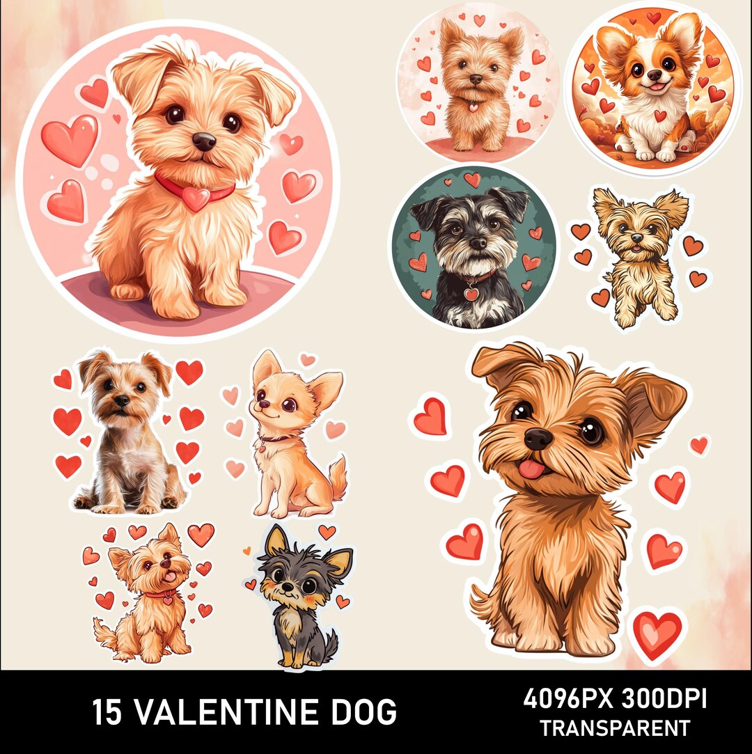 Love Heart Dog Valentine Day Sticker Clipart Bundle Cartoon Bundle ...