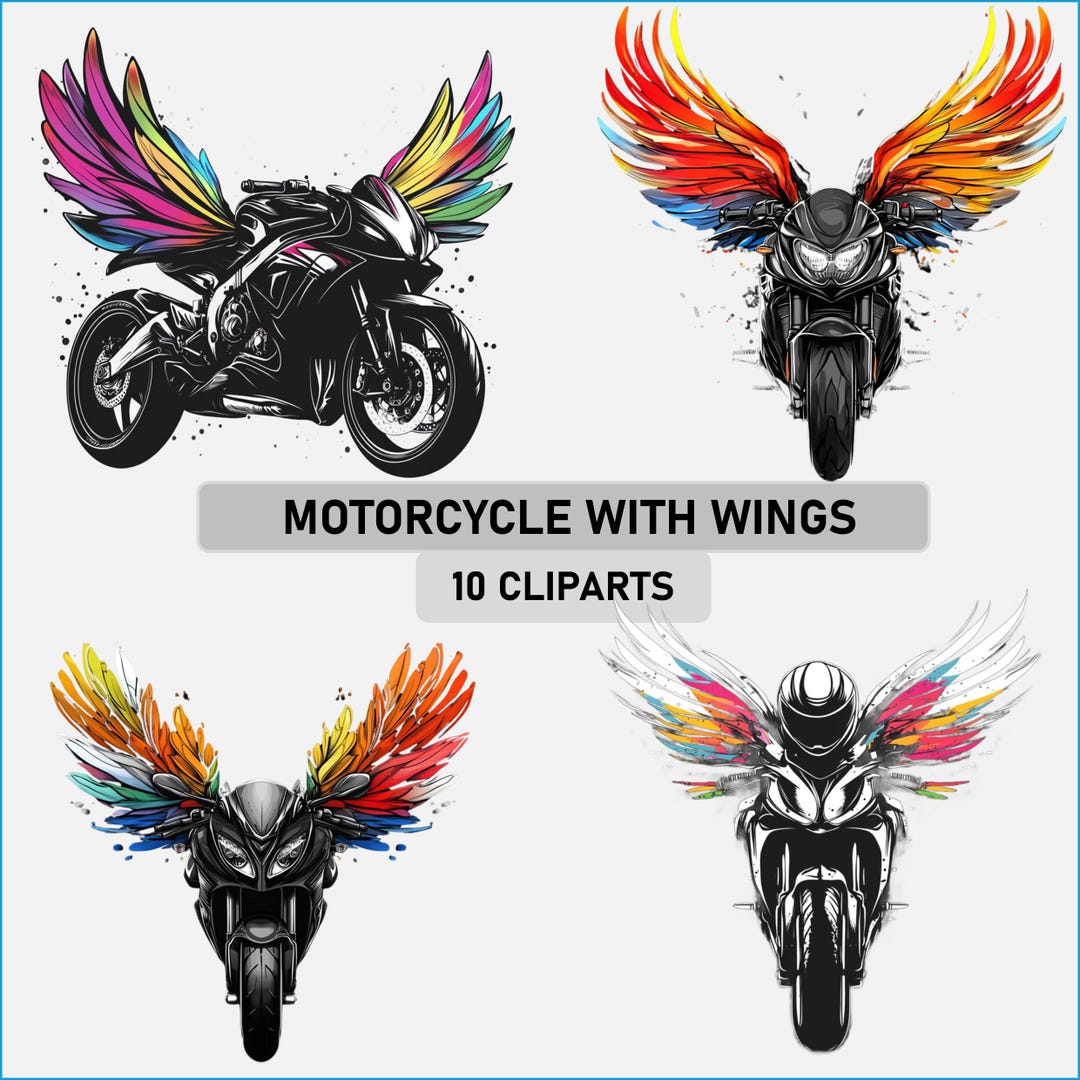 Motorbike Motorcycle Angel Colorful Rainbow Wings PNG, Bikers, Sports ...